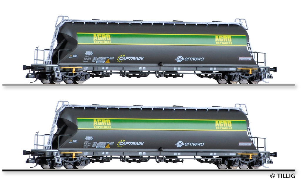 Tillig 01002 Freight car set of the Ermewa Captrain AGRO with two silo ...