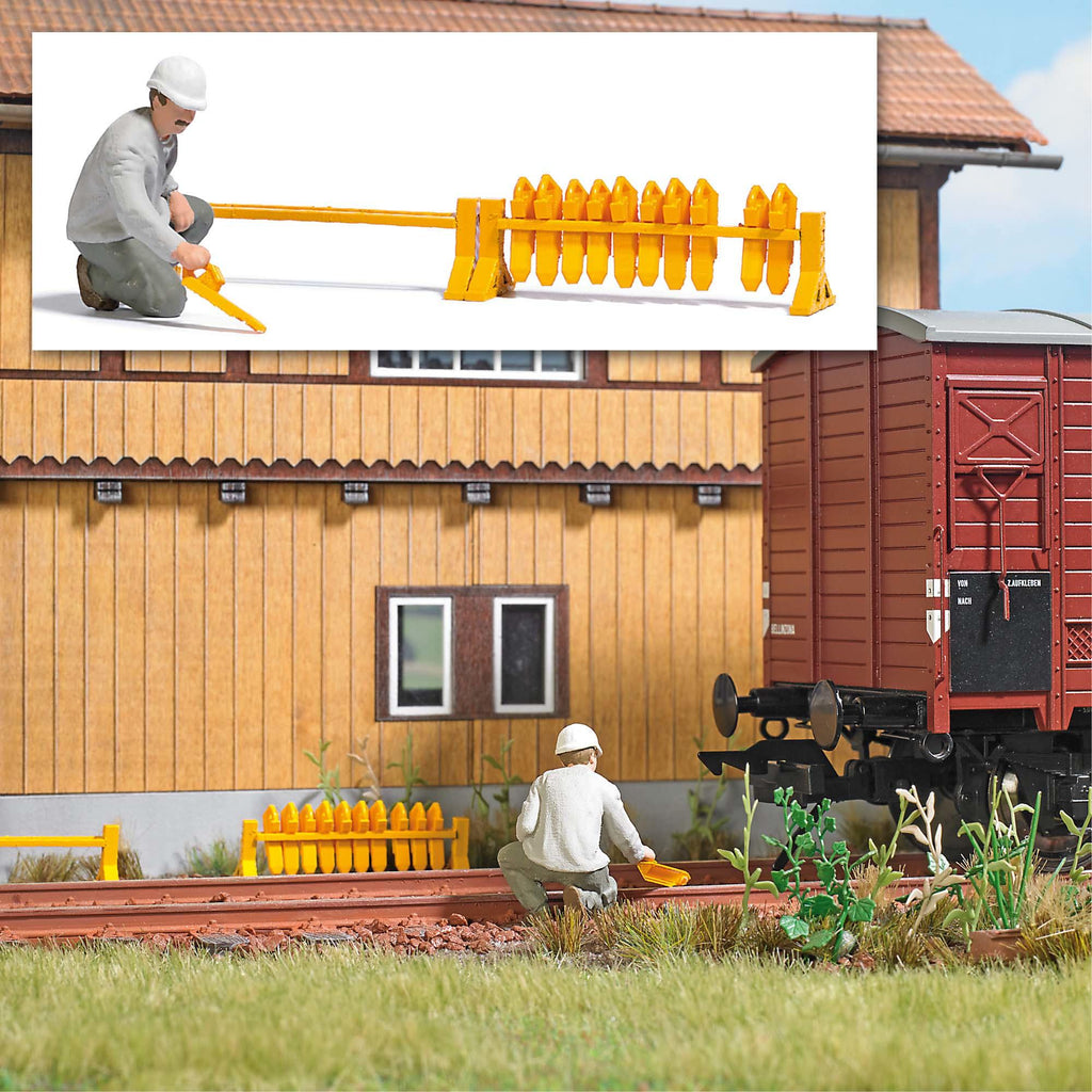 Busch 10700 A-Set Railway worker with rail skates – Scalology Ltd.