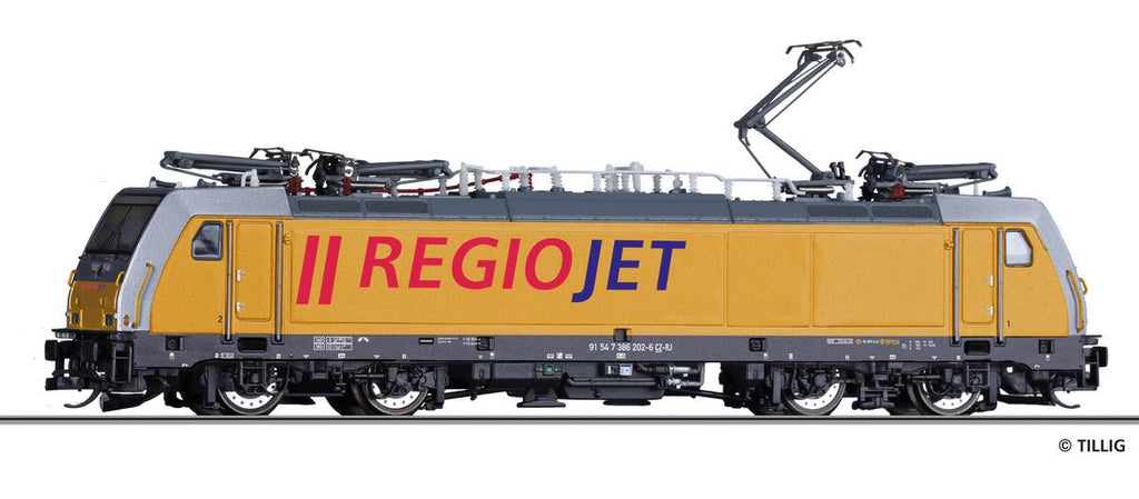 Tillig 05034 Electric locomotive class 386 of the RegioJet – Scalology Ltd.